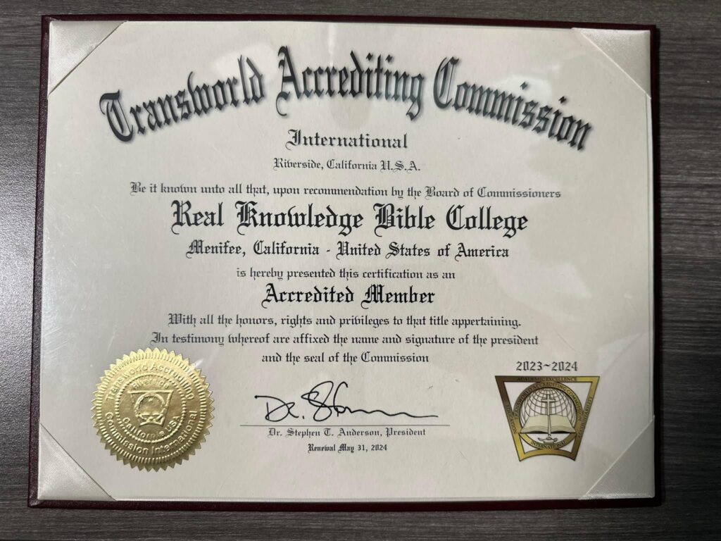 Accreditation - R.E.A.L Knowledge Bible College